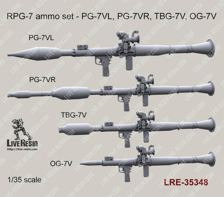 LiveResin LRE35348 RPG-7 ammo set - PG-7VL, PG-7VR, TBG-7V, OG-7V 1/35 ...